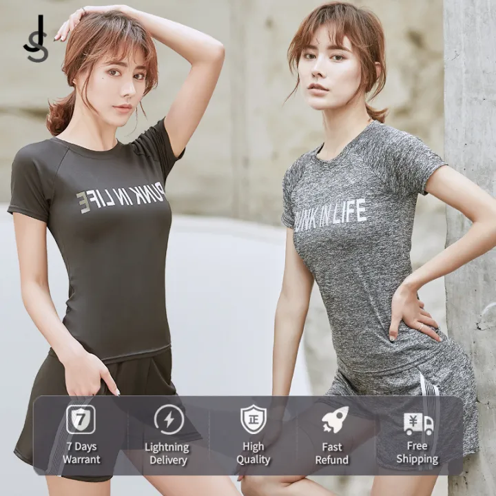 【จัดส่งฟรี】เสื้อผ้าโยคะ SUPER JS เสื้อผ้าผู้หญิงแขนสั้นเสื้อผ้าแห้งเร็ว ...