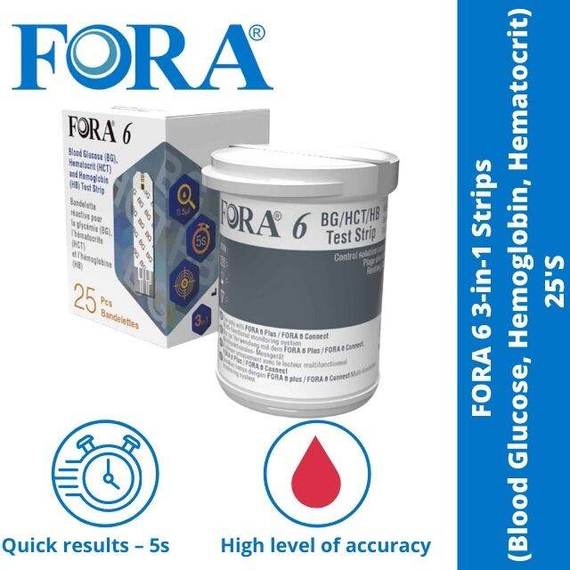 Fora 6 Plus 3 in 1 Test Strips Blood Glucose, Hemoglobin, Hematocrit ...