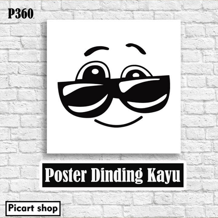 Poster Dinding Kayu emot lucu kaca mata hitam / hiasan kamar cowok ...