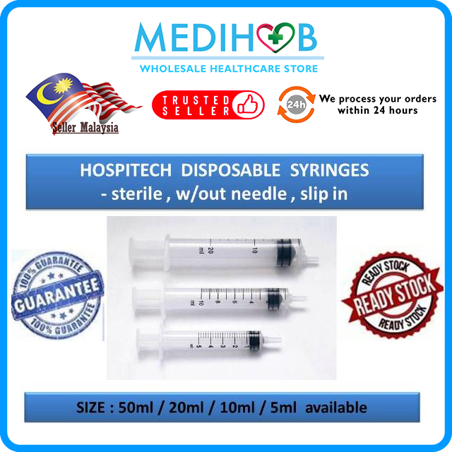 HOSPITECH Disposable Syringes Sterile (w/out needle, slip in) - 5ml x 5 ...