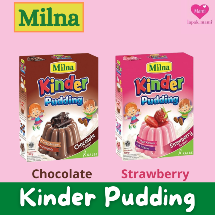 Milna Kinder Pudding Rasa Coklat Dan Strawberry 100g, Puding Instan ...
