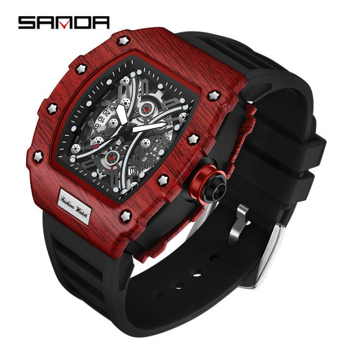 SANDA Jam Tangan Mekanis Mewah Pria, Arloji Dial Berlubang, Jam Tangan ...