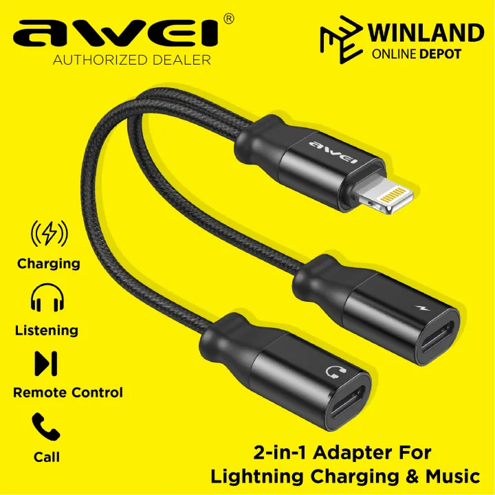 Awei by Winland 2-in-1 Adapter For Lightning Charging And Play Music ...