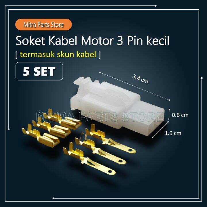 Soket Kabel Motor 3 PIN KECIL 5 SET lengkap dengan Skun Socket Konektor ...