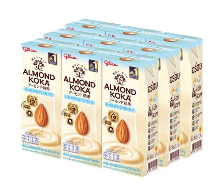 Glico Almond Koka Unsweetened Milk เครื่องดื่ม น้ำนม อัลมอนด์ รสจืด 180ml. x 9กล่อง | Lazada.co.th