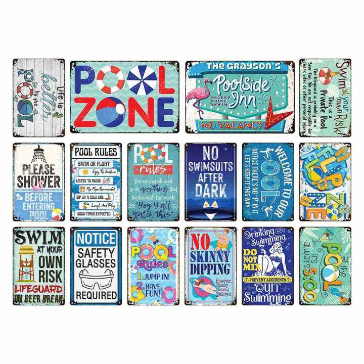 Swimming Pool Tin Sign Classic Vintage Swimming Club Pool Rule Art ...