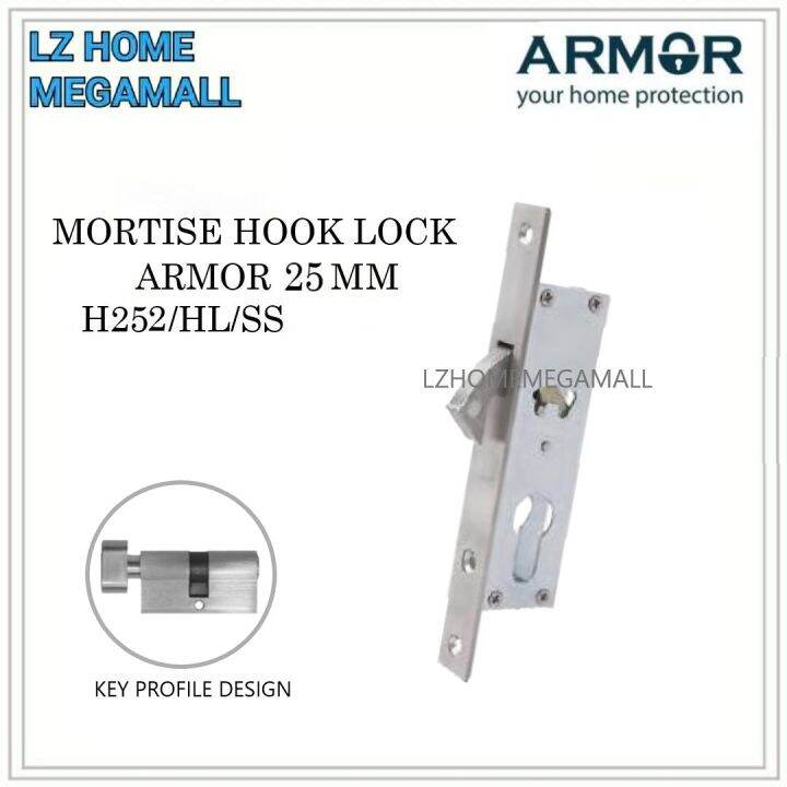 ARMOR AML-H252 STAINLESS STEEL MORTISE HOOK LOCK FOR STEEL GRILL DOOR | Lazada
