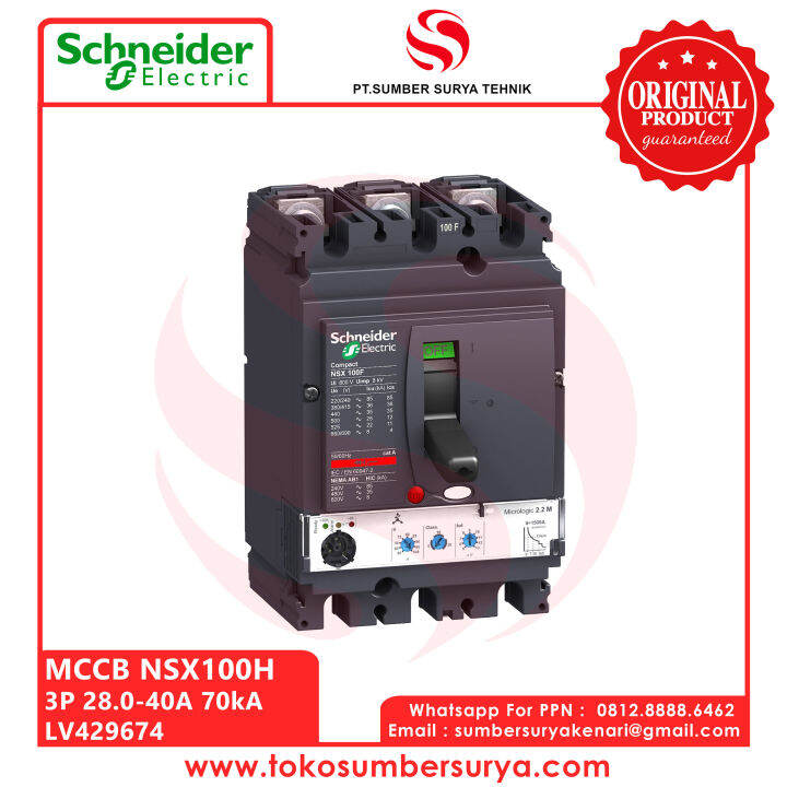 MCCB NSX100H 3P 28.0-40A 70kA Saklar Listrik ON OFF LV429674 SNI Asli Ori Compact NSX Schneider ...