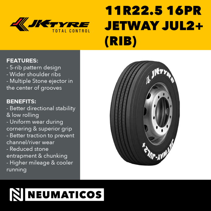 JK Tyre 11R22.5 16PR Jetway JUL2+ (Rib) Made in India Truck & Bus Radial Tires TBR 11R22.5/16PR ...