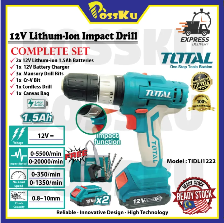 TOTAL 12V Li-ion Cordless Impact Drill TIDLI1222 | Lazada