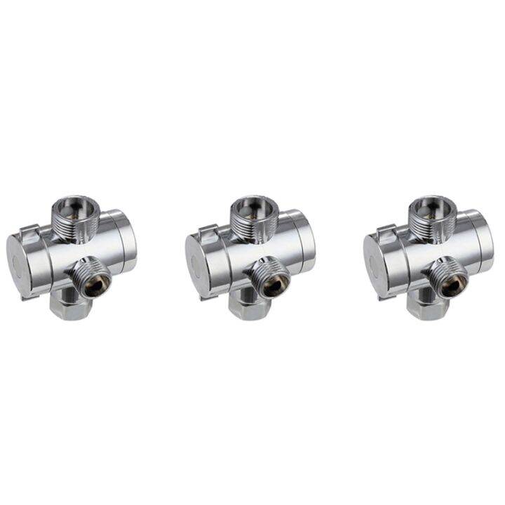 3x Abs Chrome 3 Way Diverter Hose Fitting T Shape Adapter Connector For