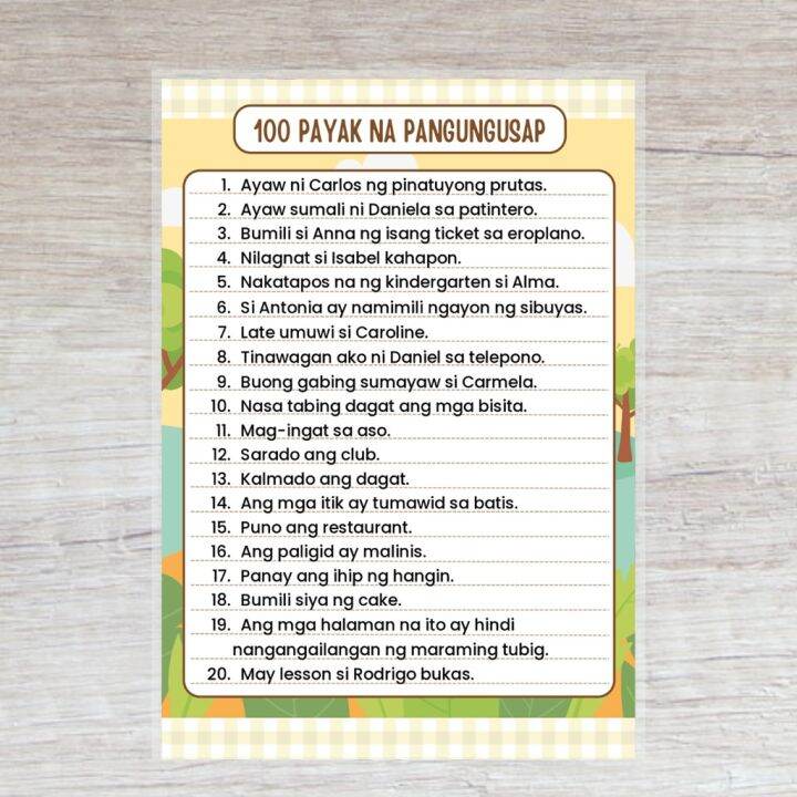 100 Pangungusap Filipino Tagalog Reading Charts- 5 pieces laminated ...