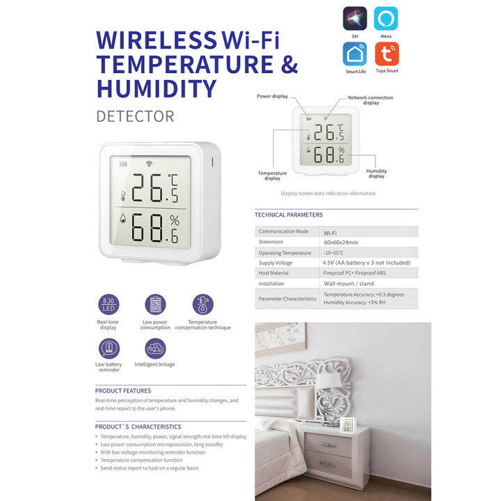 WiFi Temperature Humidity Detector APP Phone Remote Control Air Quality ...