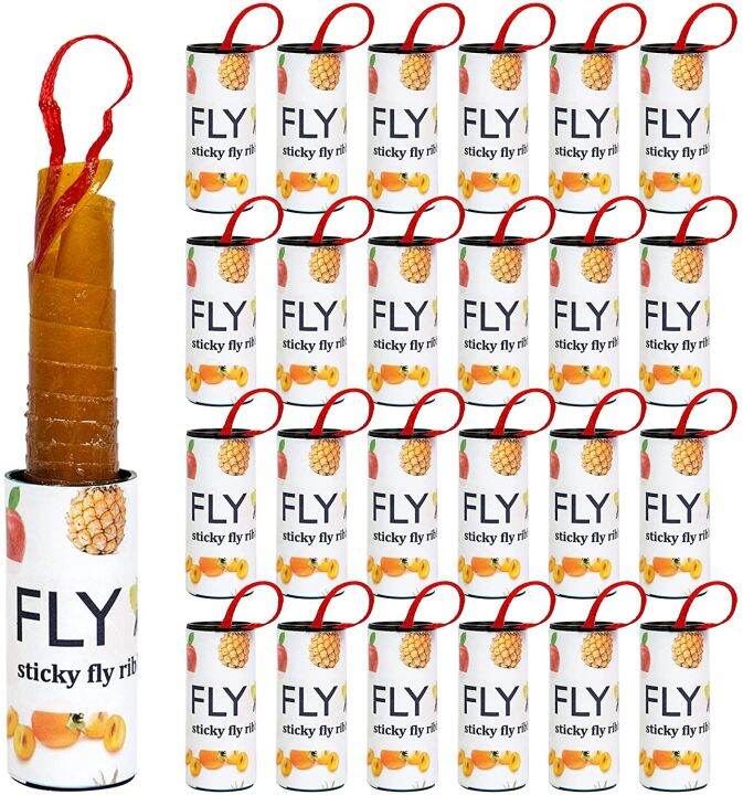 24 Pack Sticky Fly Ribbon, Fruit Fly Traps, Fly Strips Catcher Indoor ...