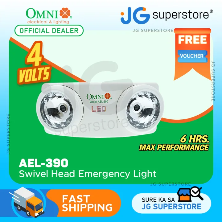 OMNI LED AEL-390 2x1W SMT LED 4V 4Ah Swivel Head Automatic Emergency Light, 6 Hours Maximum ...