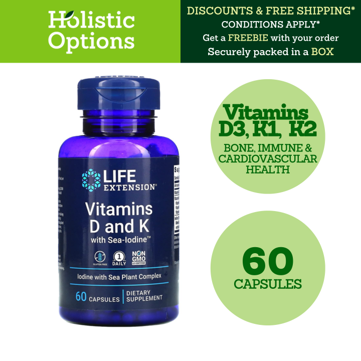 Life Extension, Vitamins D and K with Sea-Iodine, 60 Capsules Vitamin ...
