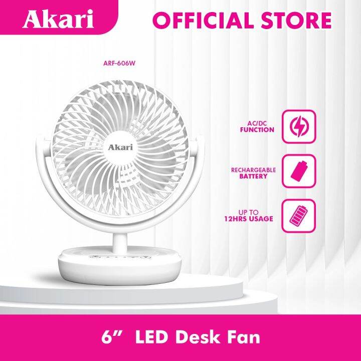 Akari 6" Rechargeable Desk fan w/ Night Light Function (ARF-606) | Lazada PH