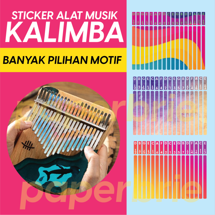 Sticker KALIMBA PREMIUM 17 Keys Multicolor Notasi Stiker Not Angka ...