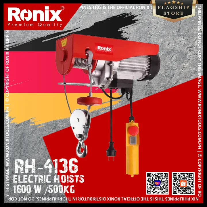 Ronix RH-4136 Electric Hoists 1600 W /500Kg heavy lift maintenance garages powerful motors ...