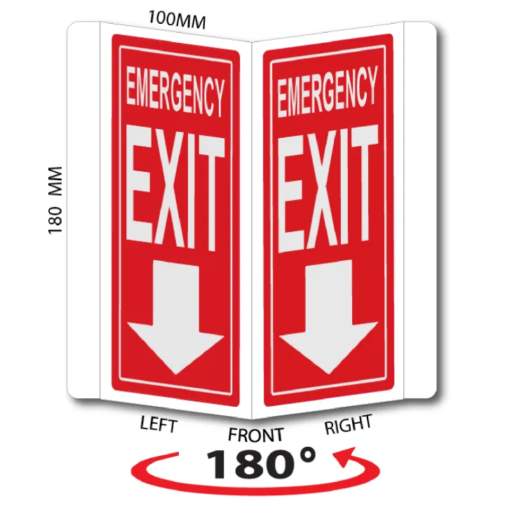 EMERGENCY EXIT 3-WAY CORRIDOR SIGN BOARD 100X180MM (Other signage ...