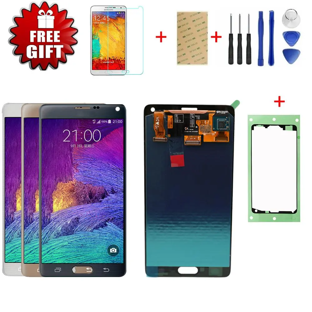 Original 5.7 ''SUPER AMOLED LCD สำหรับ Samsung Galaxy Note 4 N910 N910A ...