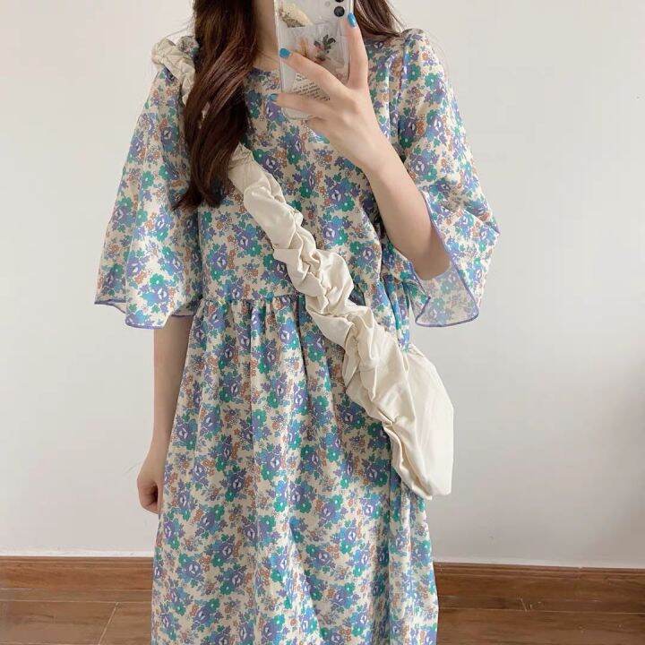 พร้อมส่ง 🌷 🥐 pastel flora dress C2749 เดรสยาวฟอร่า เดรสยาวมินิมอล | Lazada.co.th