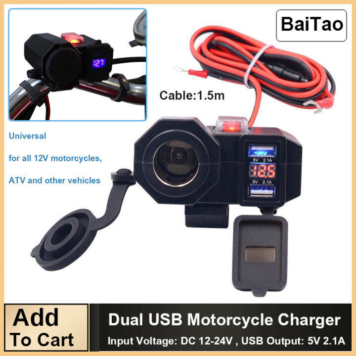 BaiTao Multi-Function 12V Dual USB Port Charger Motorcycle USB Charger ...