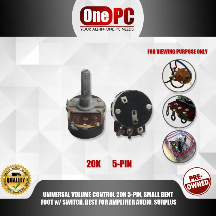 UNIVERSAL VOLUME CONTROL 20K 5-PIN, SMALL BENT FOOT w/ SWITCH, BEST FOR ...