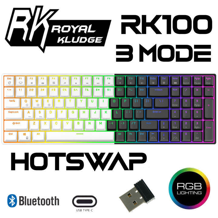 ROYAL KLUDGE RK100 / RK860 MECHANICAL KEYBOARD WIRELESS BLUETOOTH RGB 3 ...