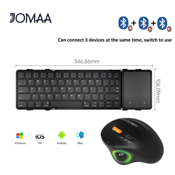 JOMAA ชุดแป้นพิมพ์และเมาส์พับเก็บได้เมาส์คีย์บอร์ดบลูทูธไร้สายพับได้ ...