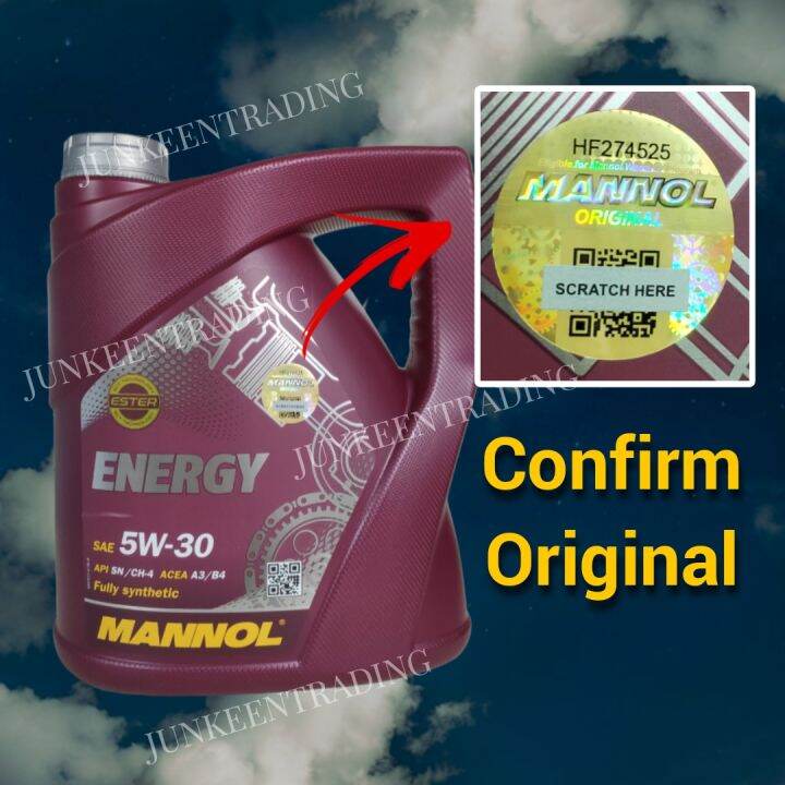 4L MANNOL 7511 Energy 5W-30 5W30 Fully Synthetic Engine Oil with Ester ...
