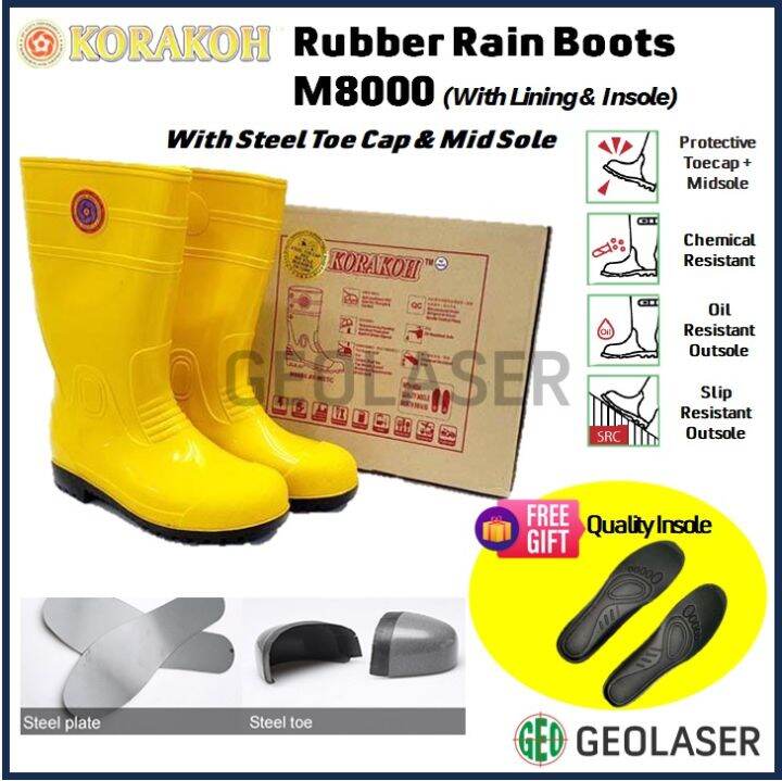 Korakoh 8000 High Cut Yellow Safety Rubber Rain Boots with Steel Toe ...