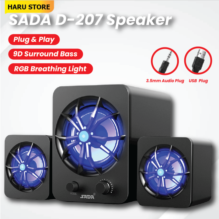 SADA D-207 USB 2.1 Computer Speaker 3D Effect Bass Stereo Loudspeaker ...