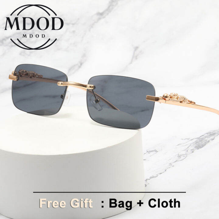 MDOD Retro Rimless Sunglasses Cheetah Decoration Frameless Eyeglasses ...