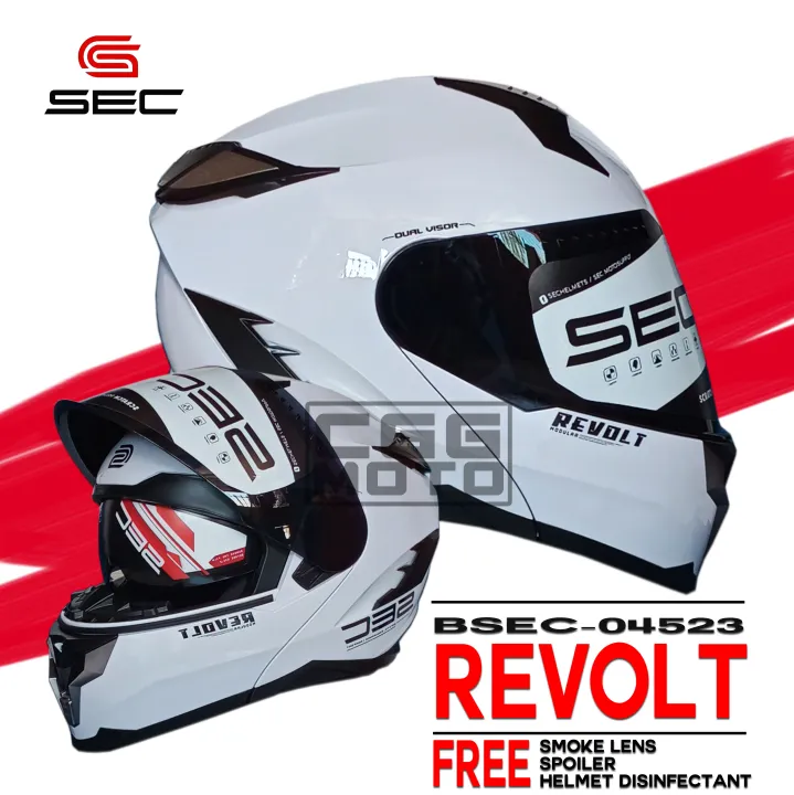 SEC Revolt Modular Dual Visor Helmet BSEC-04523 Solid Gloss White Color ...