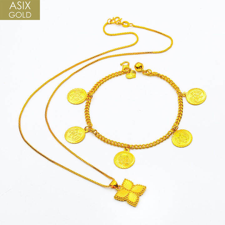 ASIX GOLD Orihinal na 18K Saudi Gold Necklace Bracelet ng Babae 2 in 1 ...