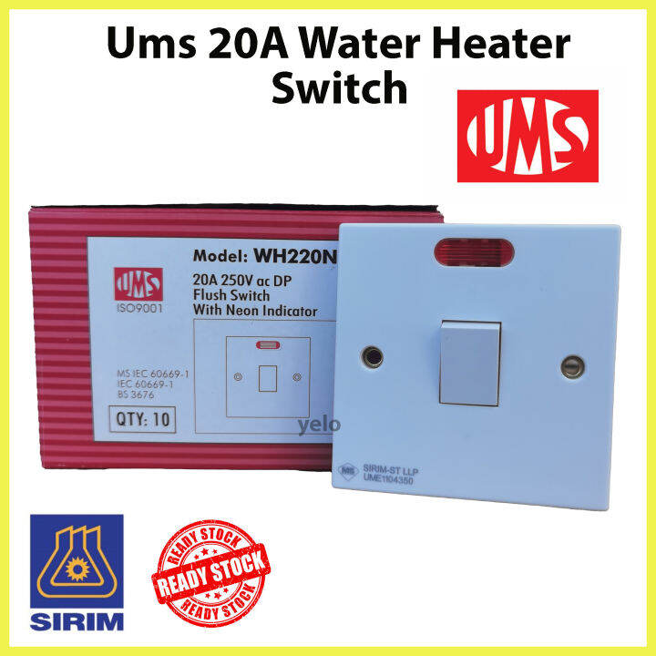 UMS 20A 250V AC DP Flush Switch With Neon Indicator Water Heater Switch Air Cond Switch | Lazada