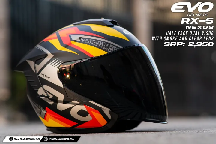 EVO RX-5 NEXUS YELLOW HALF FACE DUAL VISOR HELMET WITH FREE CLEAR LENS ...