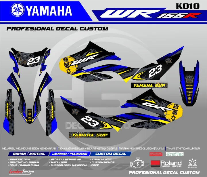 DECAL YAMAHA WR155 FULL BODY CUSTOM SUPERMOTO BIRU KUNING KODE 010A ...