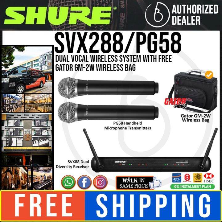 Shure SVX288/PG58 Dual Vocal Wireless System, SVX88 Dual Diversity ...