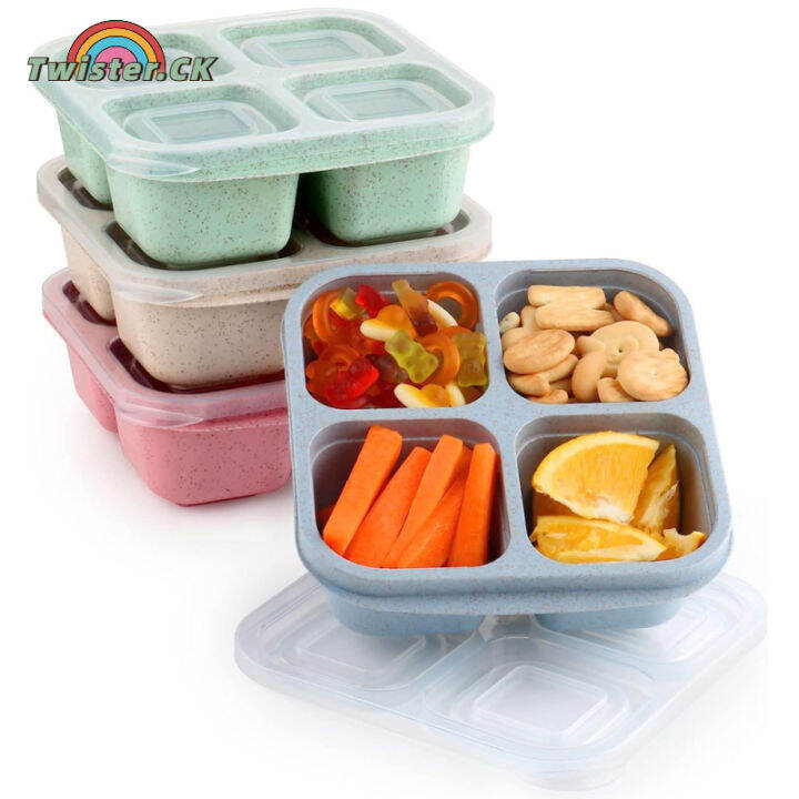 Twister.CK 4 Pack Snack Containers With 4 Compartment Bento Lunch Box ...