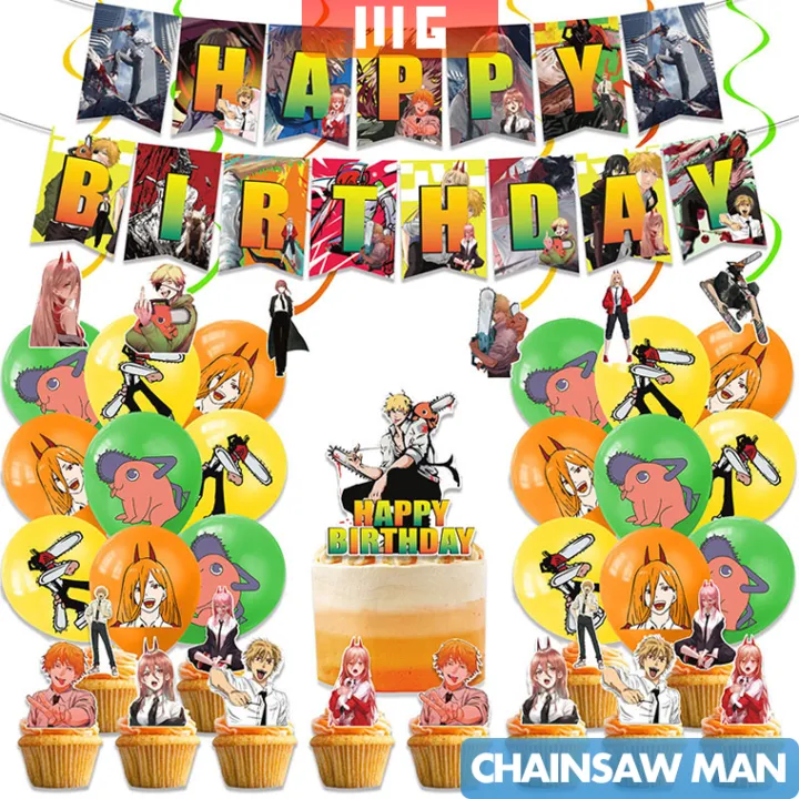Chainsaw Man birthday party decoration set banner printed balloons cake ...