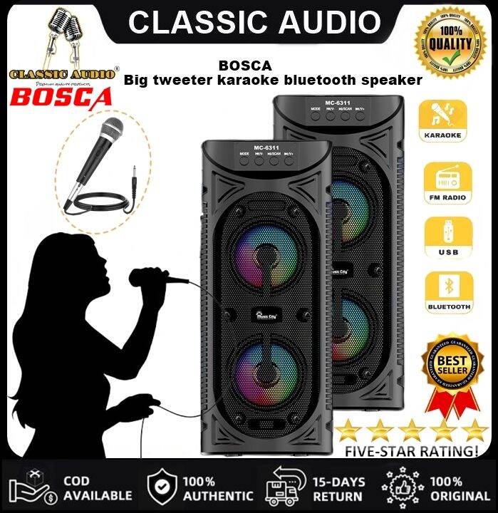 BOSCA BIG Tweeter Karaoke Bluetooth Speaker Super Heavy Duty with MIC ...