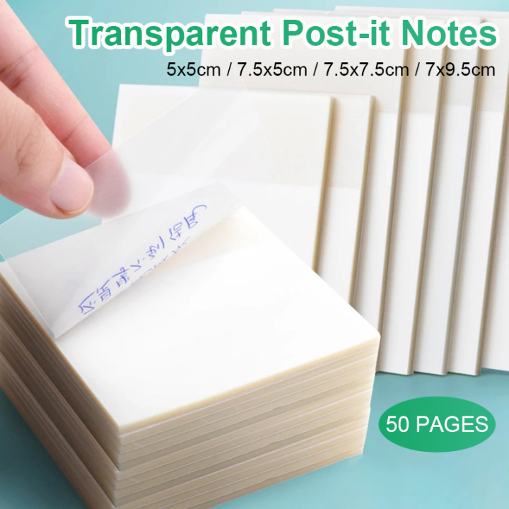 50 Pages Transparent Sticky Notes Waterproof Adhesive Paper Memo Pad ...