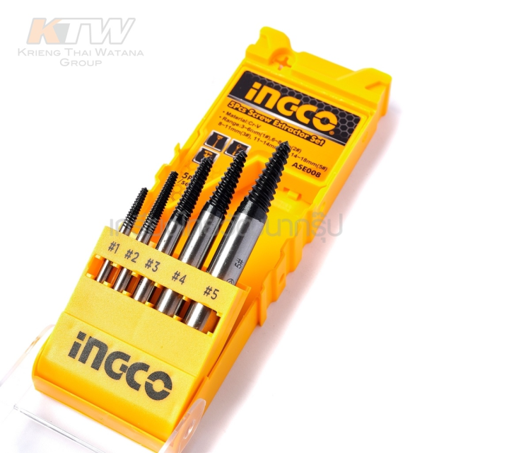 INGCO ชุดถอนเกลียวซ้าย 5 ตัวชุด รุ่น ASE008 ผลิตจากวัสดุ CR-V ความแข็ง ...
