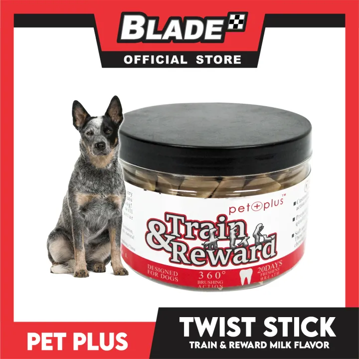 Pet Plus Train and Reward Dental Star Stick In a Jar (Twist Bone Milk Flavor) 360 Brushing ...