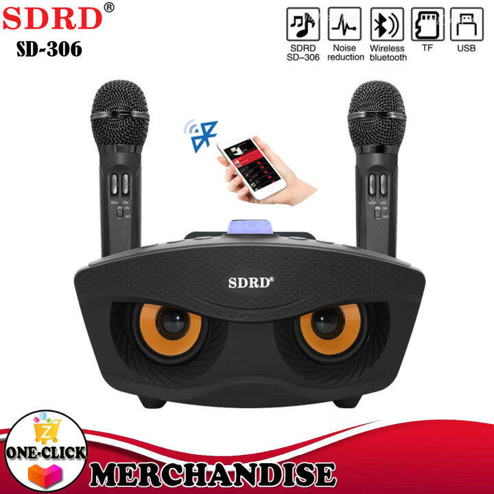 SDRD SD-306 Bluetooth Speaker With 2 Wireless Microphones Outdoor Family KTV Stereo Mic Big ...