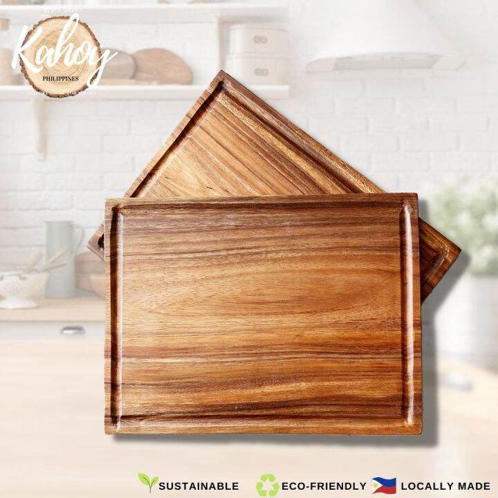 KAHOY Wooden Steak board/ Rectangular Cheeseboard/ Acacia Board with Groove/ Cutting Board ...