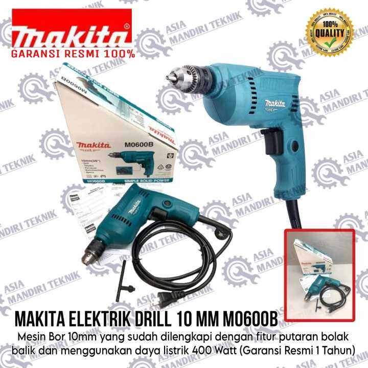 MAKITA M0600B Mesin Bor Listrik 10mm Tangan Kayu Besi Electric Drill Reversible Bolak Balik M ...