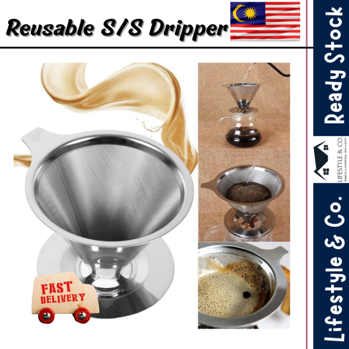 [Easy to serve]Stainless Steel Coffee Dripper Pour Reusable Double Mesh ...